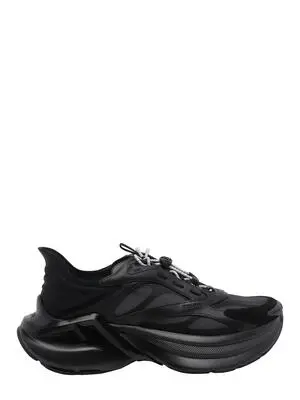 Fendi Fabric And Calf Leather F-light Sneakers With Platform Sole - Black