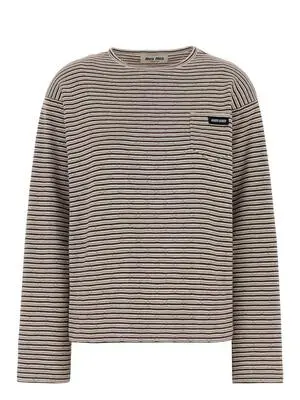 Miu Miu Long Sleeve Striped Knit Polo Shirt - Multicolor