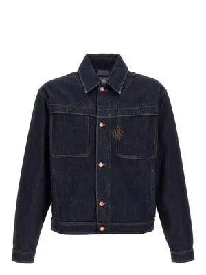 Casablanca Denim Jacket With Contrast Stitching And Logo Embroidery - Blue