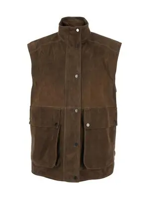Brunello Cucinelli Leather Gilet With High Collar And Front Pockets - Multicolor