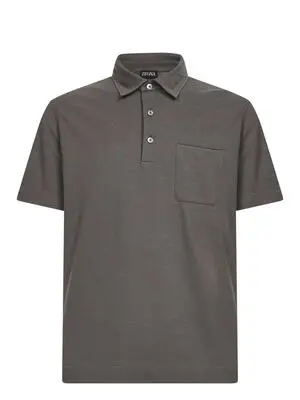 Zegna Zegna Men Dark Beige Cotton Pique Polo Shirt With Chest Pocket Multicolor