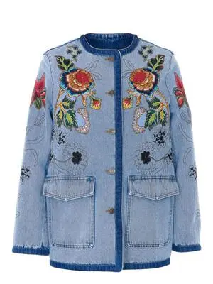 Valentino Garavani Embroidered Denim Jacket - Blue