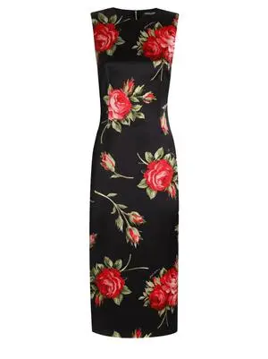 Dolce & Gabbana Roses Bouquet Print Sleeveless Midi Dress - Multicolor