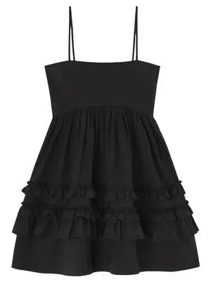 GANNI Cotton Mini Dress With Ruffles - Black