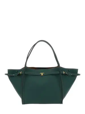 TOD'S Timeless T Tote Bag In Green Leather - Multicolor