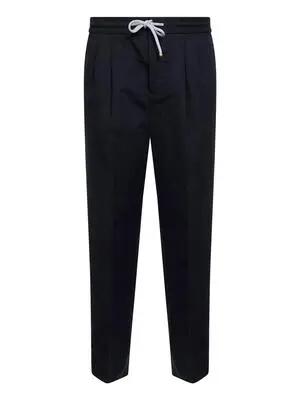 Brunello Cucinelli Navy Blue Linen And Cotton Drill Trousers - Multicolor