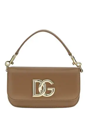 Dolce & Gabbana Leather Handbag With Monogram Applique - Brown