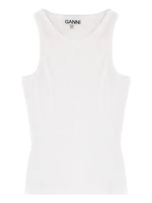 GANNI Ribbed Logo Tank Top - White