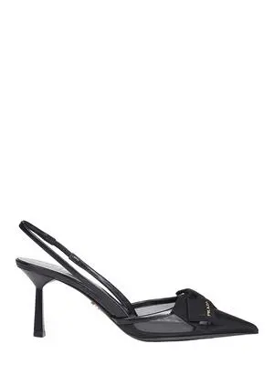 Prada Black Mesh Slingback Pumps With Bow Detailing - Multicolor