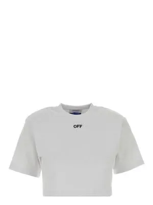 Off-White Cropped T-shirt With Ribbed Texture - White