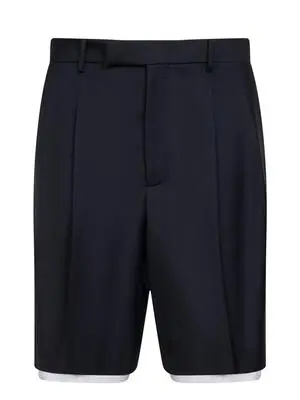 JIL SANDER Blue Wool Canvas Double-layer Shorts - Multicolor
