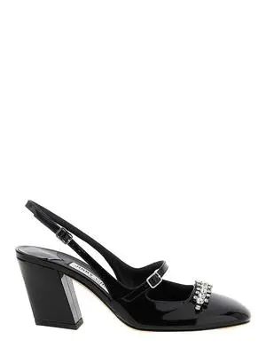 JIMMY CHOO Belinda Patent Leather Slingback With Crystal Embellishment - Black