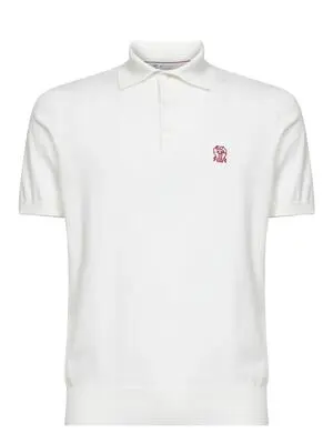 Brunello Cucinelli White Lightweight Cotton Knit Logo Polo Shirt - Multicolor