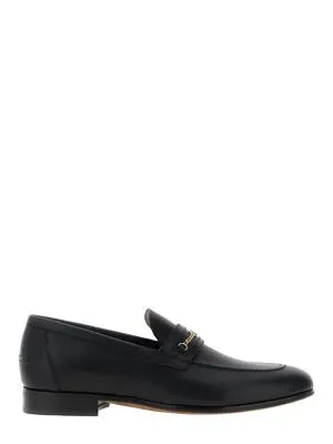 Valentino Garavani Vlogo Signature Goat Leather Loafers With Chain Detail - Black