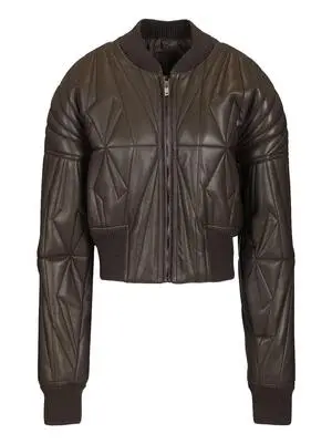 Moncler Geocamo Cropped Leather Jacket - Brown