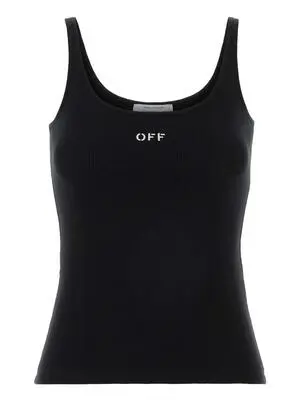 Off-White Stretch Cotton Ribbed Tank Top - Black