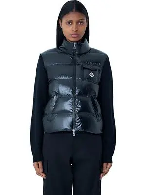 Moncler Quilted Down Gilet With Knit Sleeves - Black