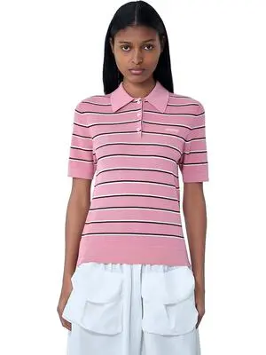 Miu Miu Striped Cotton Polo Shirt - Pink