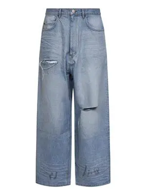 Balenciaga Light Blue Cotton Denim Baggy Jeans - Multicolor