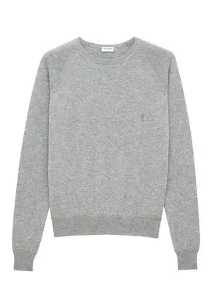 Saint Laurent SAINT LAURENT Cassandre Cashmere Crew Neck Sweater Gray