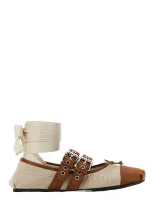 Miu Miu Two-tone Canvas Ballerinas With Buckle Detailing - Multicolor