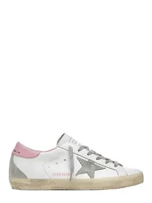 GOLDEN GOOSE White Leather Superstar Sneakers With Pink Heel Tab - Multicolor