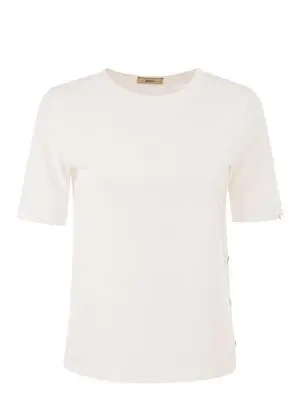Herno Cotton T-shirt With Logo Button Details - White