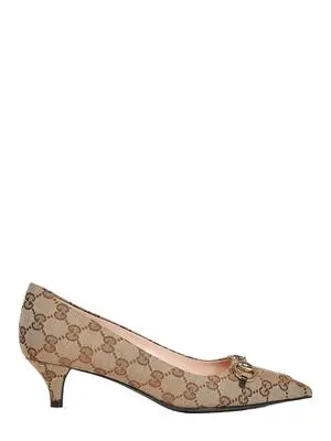 Gucci Beige And Dark Brown Gg Canvas Pumps With Horsebit - Multicolor