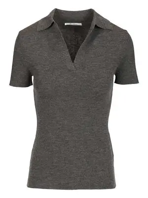 Max Mara Ribbed Wool Polo Shirt - Gray