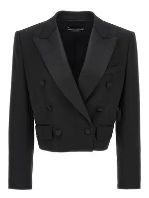 Dolce & Gabbana Tuxedo Double-breasted Crop Blazer - Black
