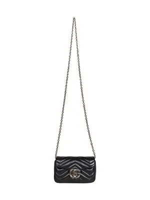 Gucci Black Matelassé Chevron Nappa Leather Gg Marmont Mini Shoulder Bag - Multicolor
