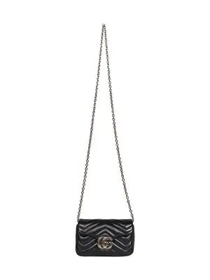 Gucci Black Matelassé Chevron Nappa Leather Gg Marmont Mini Shoulder Bag - Multicolor