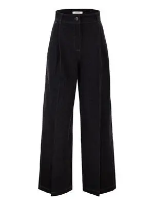 Max Mara Wide-leg Denim-effect Jersey Trousers - Multicolor