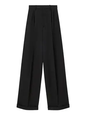 Loewe Cotton And Silk Pleated Wide Leg Trousers - Black