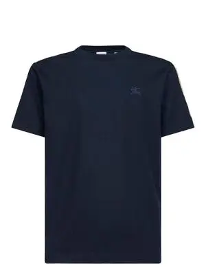 Burberry Blue Cotton T-shirt With Check Trims - Multicolor