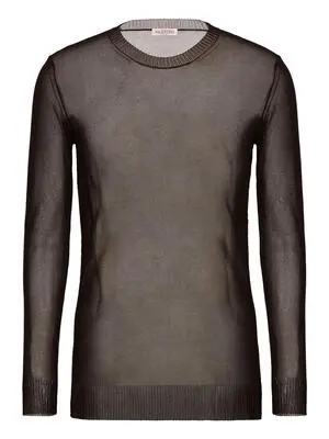 Valentino Garavani S Long Sleeve Semi-transparent Crew Neck Sweater - Brown