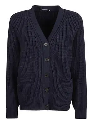PRADA PRADA Ribbed Cotton V-Neck Cardigan
