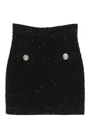 Balmain Black Sequin Tweed Mini Skirt - Multicolor
