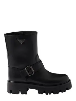 Prada Black Leather Buckled Lug Sole Boots - Multicolor