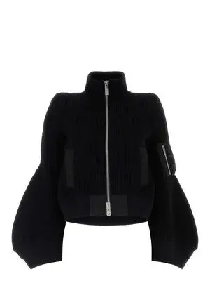 Sacai Wool Cardigan With Layered Striped Shirt - Black