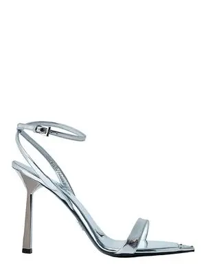 Prada Leather Stiletto Heeled Sandals With Side Buckle - Silver