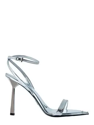 Prada Leather Stiletto Heeled Sandals With Side Buckle - Silver