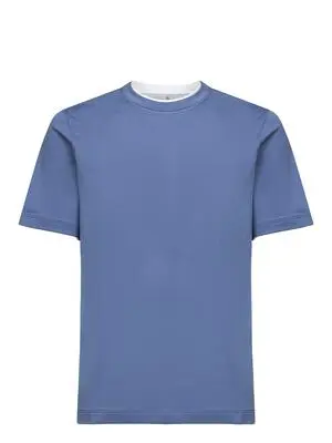 Brunello Cucinelli Light Blue Cotton Faux Layering T-shirt - Multicolor