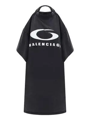 Balenciaga Icon Print T-shirt Dress With Open Back - Black