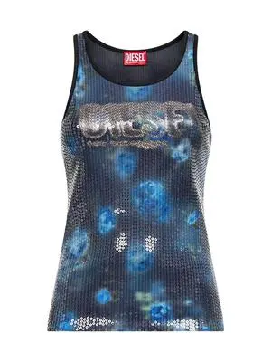 DIESEL® Sequined Floral Print Jersey Tank Top - Multicolor