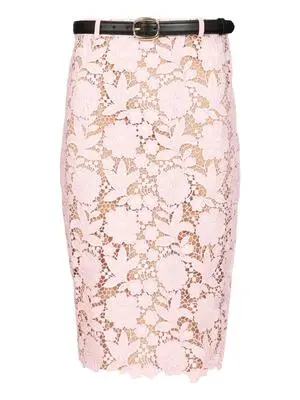 SELF-PORTRAIT Lace Pencil Skirt With Belt Multicolor