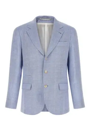 Brunello Cucinelli Linen And Wool Chevron Blazer - Blue