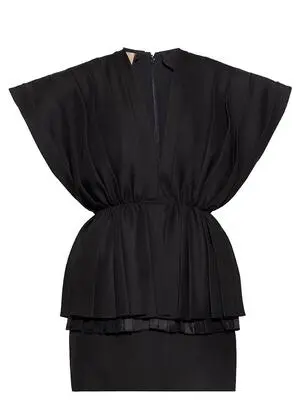 Gucci Pleated V-neck Wool Dress - Black