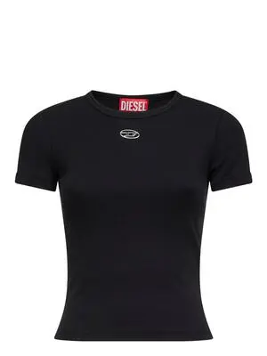 DIESEL® DIESEL Ribbed Stretch Jersey T-Shirt With Oval D Logo Multicolor