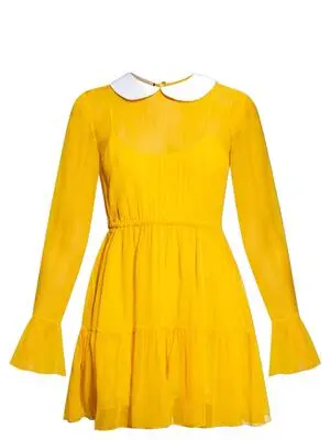 Gucci Silk Chiffon Dress With Contrast Collar - Yellow